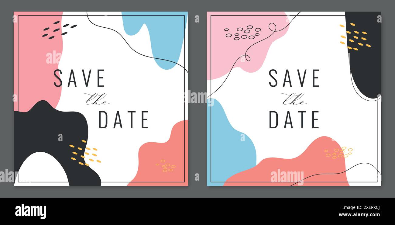 Save the date card templates decorated abstract shapes and lines ...