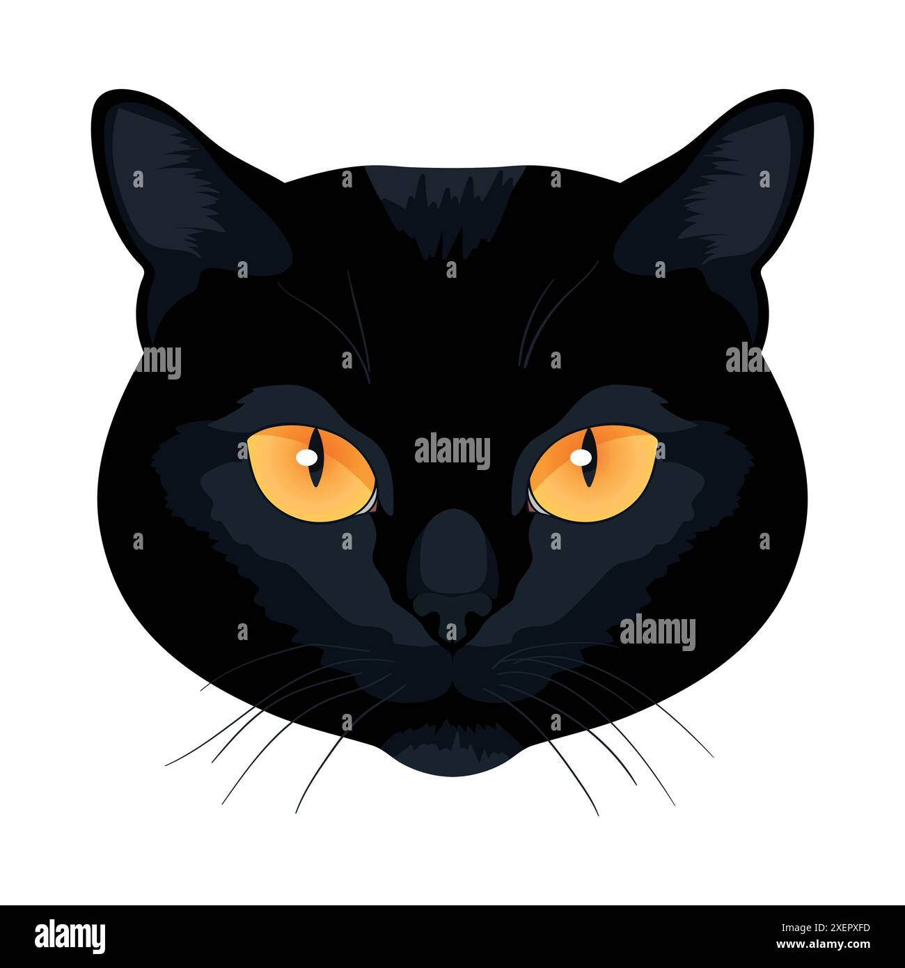 Cat head isolated on white background. Feline face. Black cat with ...