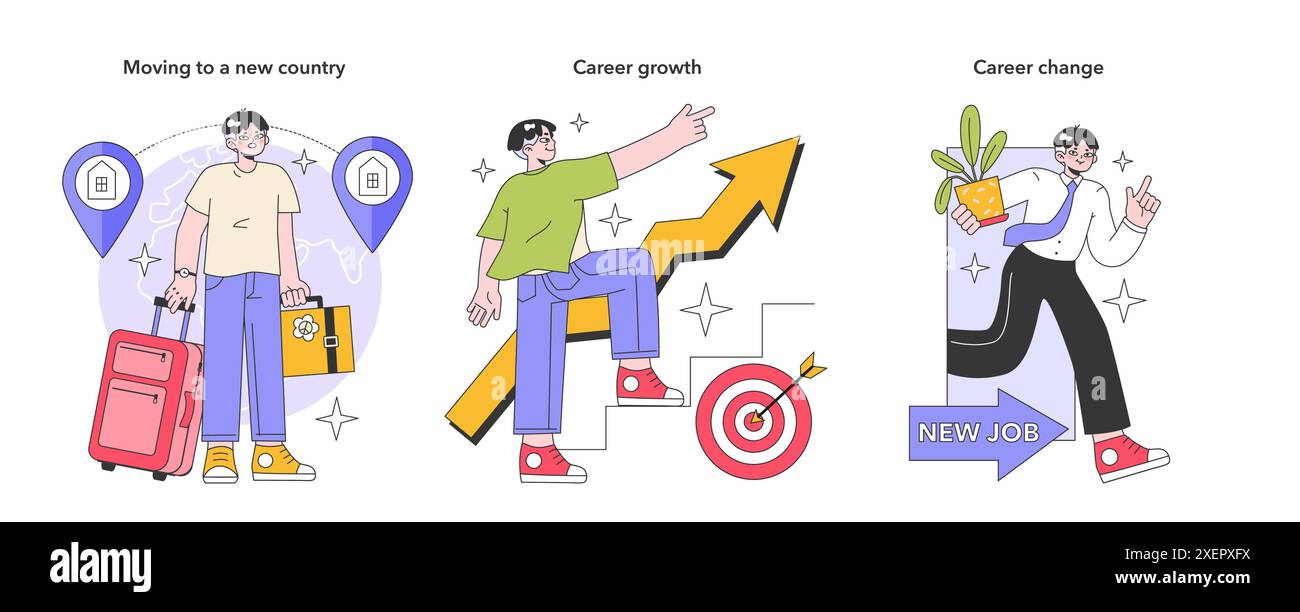 Adult life milestones set. Growing and maturing, building career and ...