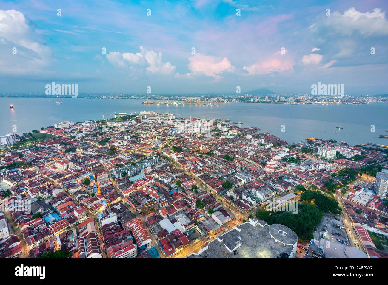 Stunning views of the city and Malacca Strait at dusk,from the rooftop ...