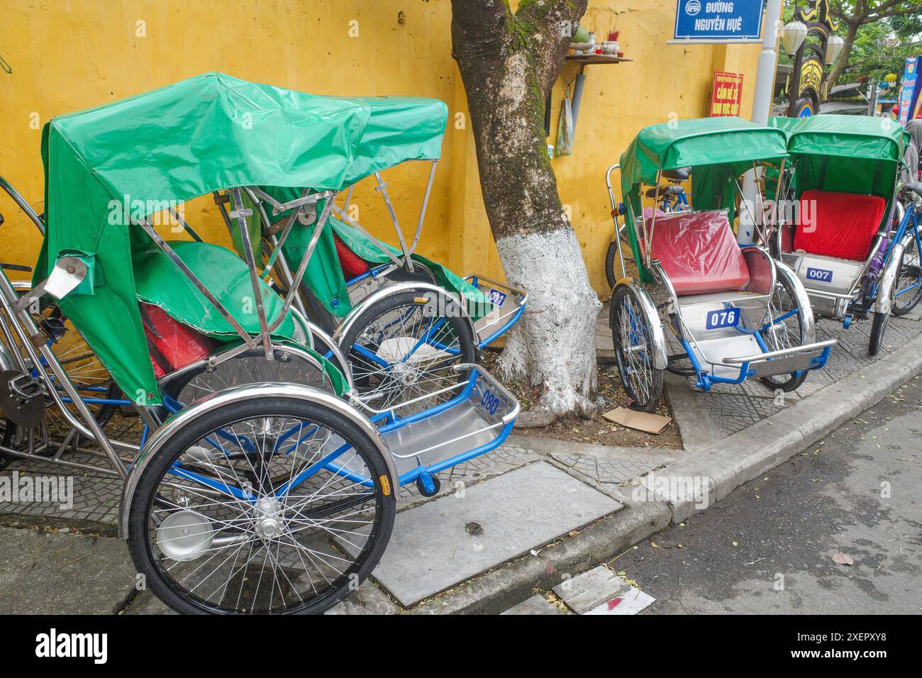 Hoi An, Vietnam - 8 Feb, 2024: Traditional Rickshaw tricycles in Hoi An ...
