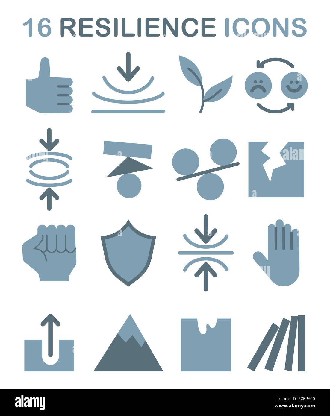 Resilience icons set. Mental or emotional strength, psychological grit symbols. Strong ...