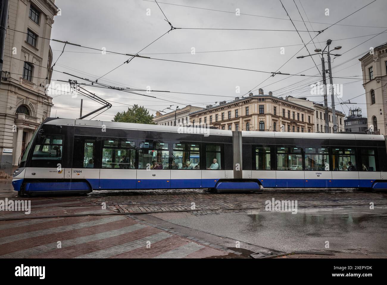 Picture of a Skoda 15T tram running in the streets of riga, operated by ...