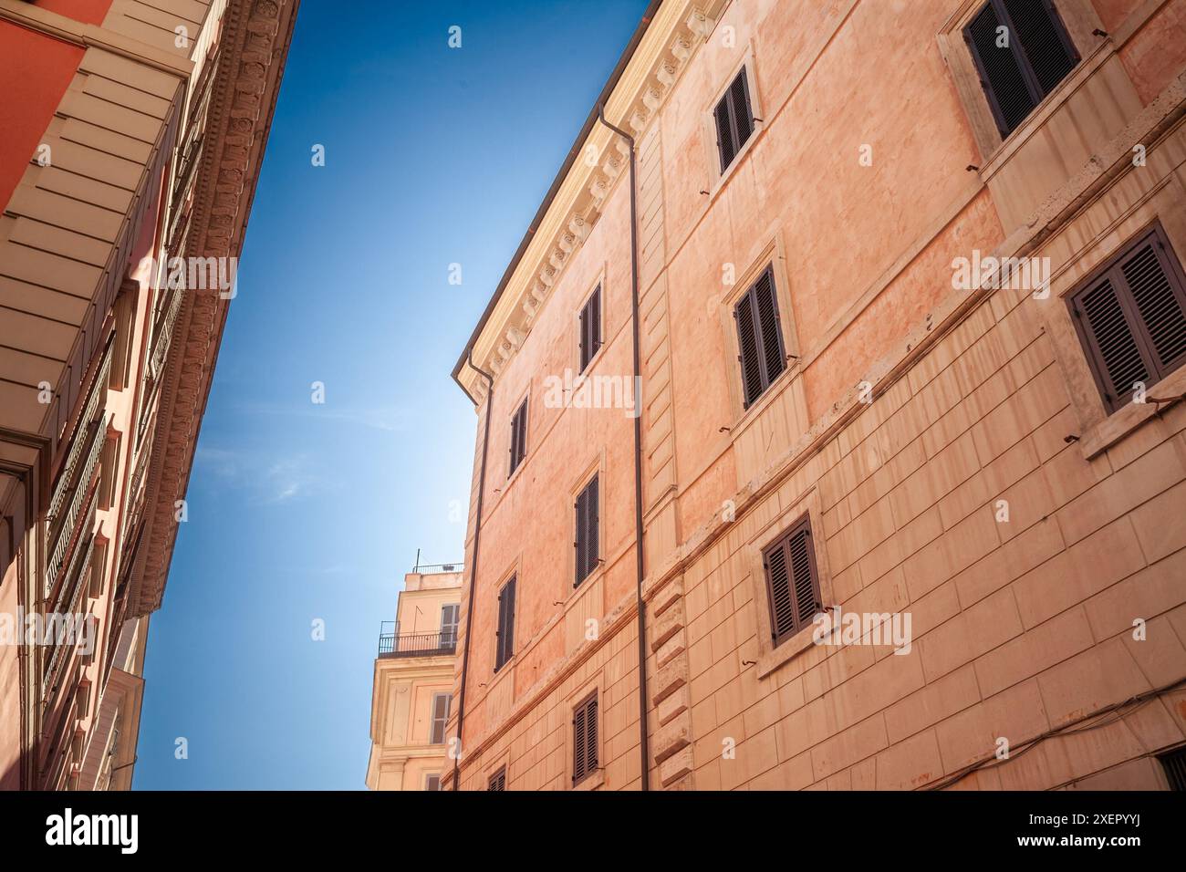 This photo depicts a traditional facade in the old town of Rome, Italy ...