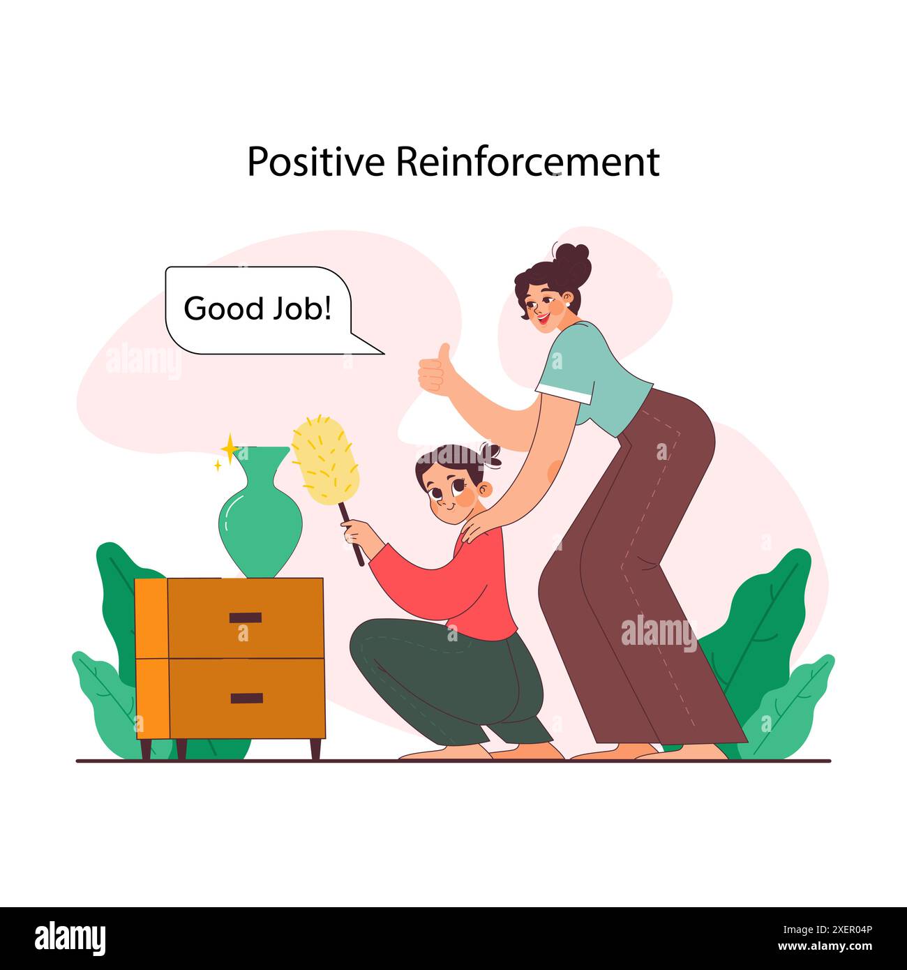 Positive reinforcement. Mother support her daughter. Girl doing house ...