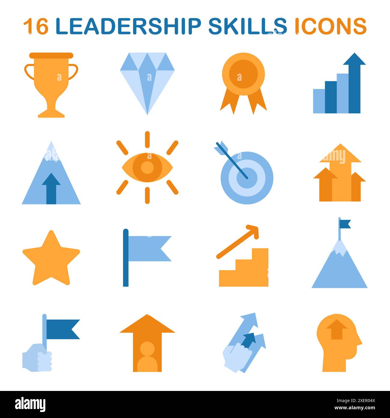 Leadership icons set. Simple images for top manager soft skills and professional qualities ...