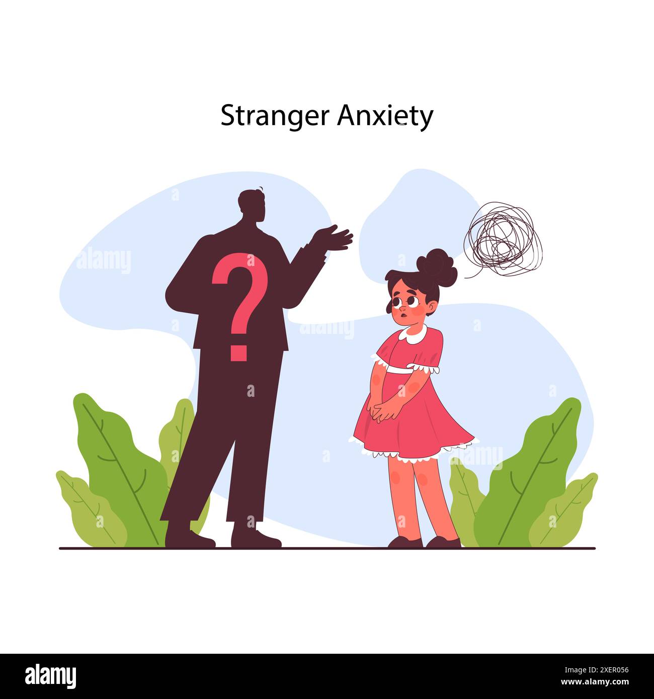 Stranger anxiety. Distressed girl experience fear and insecurity in ...