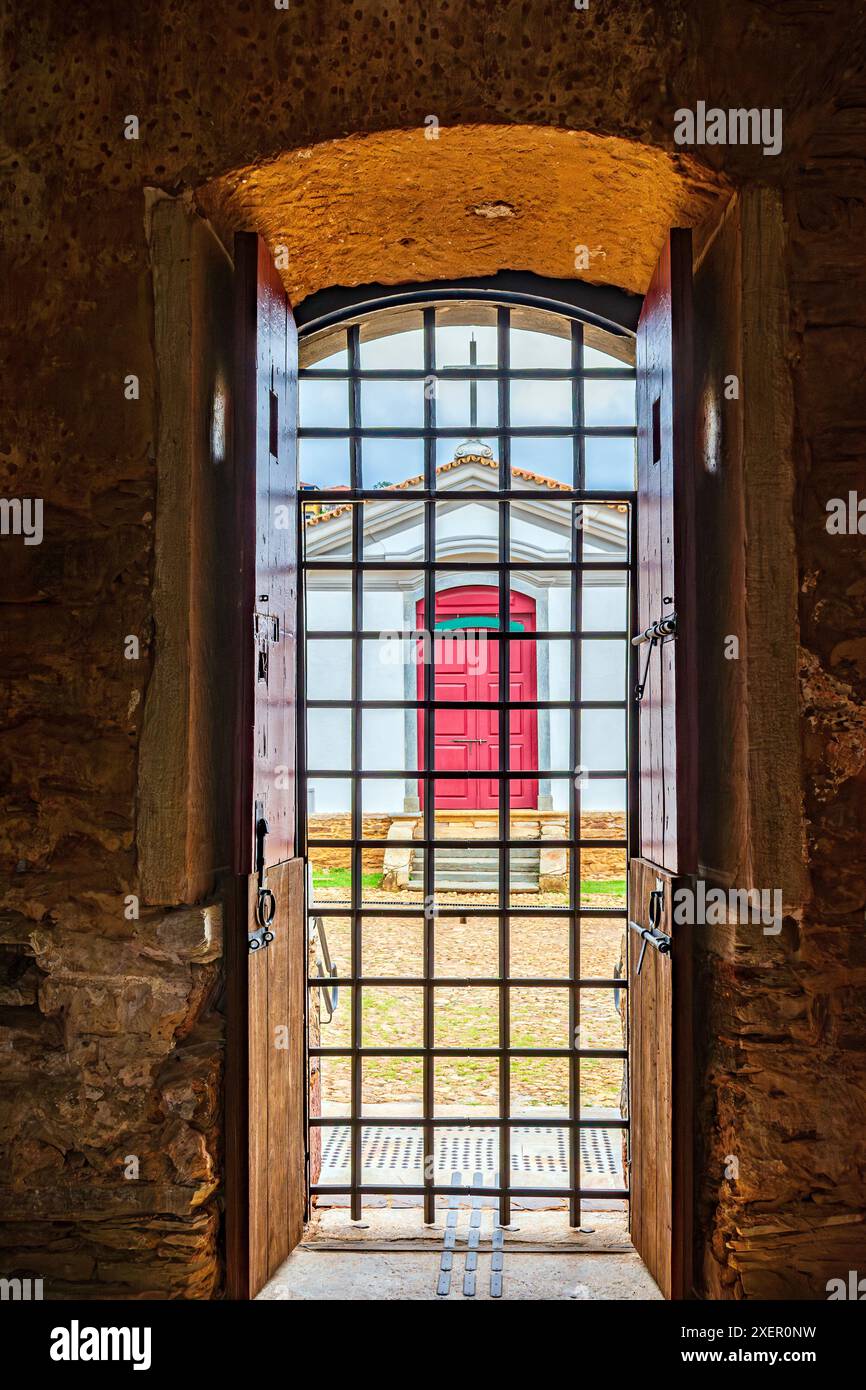 Small church seen from inside an old prison in the historic city of ...