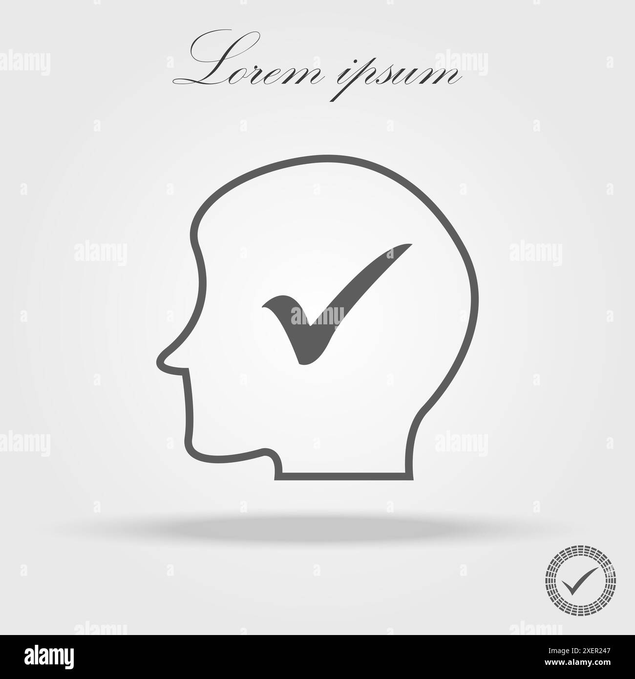 Line human head silhouette and black checkmark icon. Tick in line head ... Line human head silhouette and black checkmark icon. Tick in line head ...