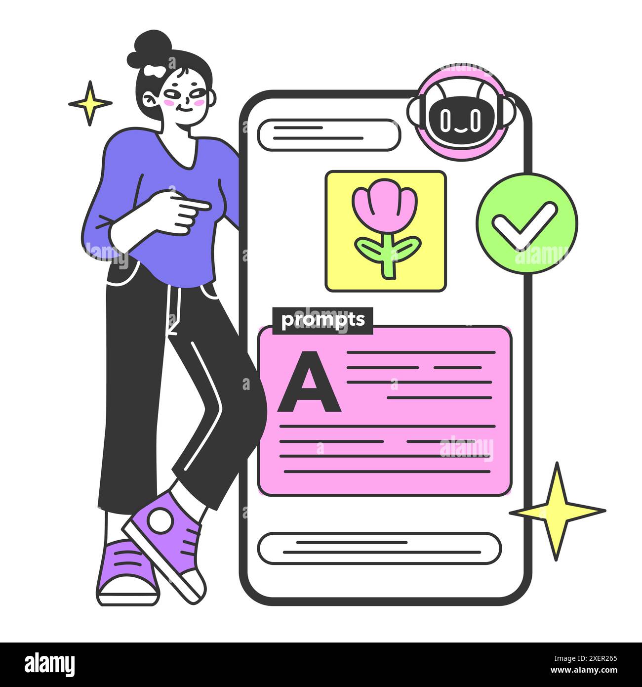 Young female prompt-engineer writing a prompt to a artificial neuron ...