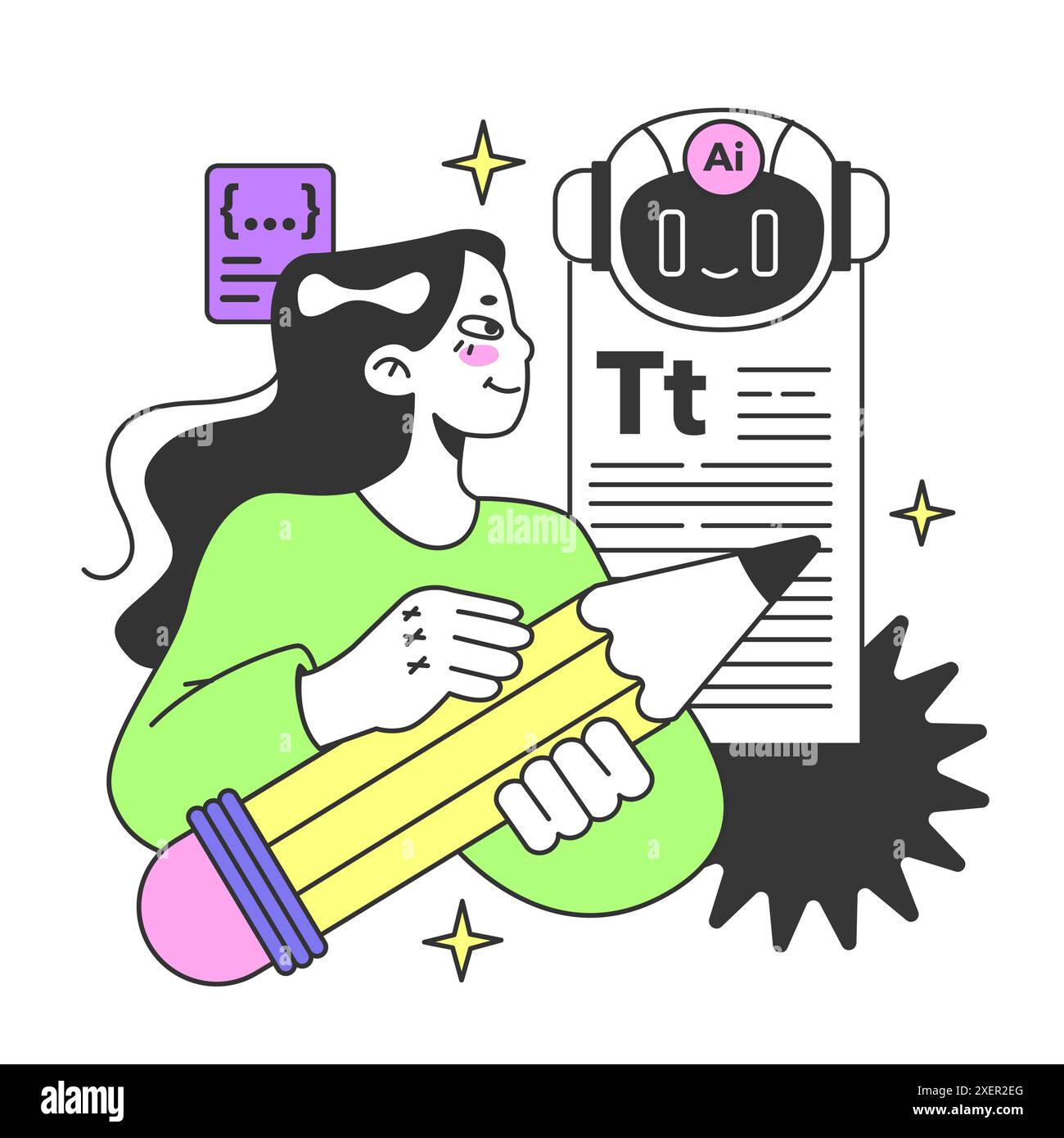 Young female prompt-engineer writing a prompt to a artificial neuron ...