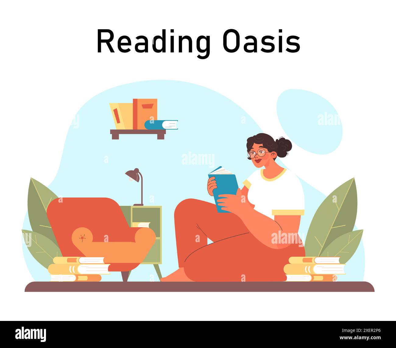 Female character enjoying her free time reading a book. Young woman ...