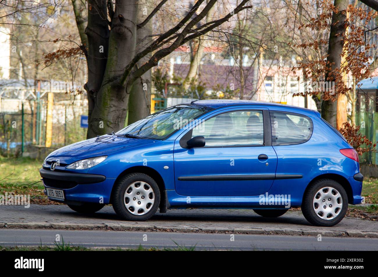OSTRAVA, CZECH REPUBLIC - DECEMBER 19, 2023: Blue French Peugeot 206 ...