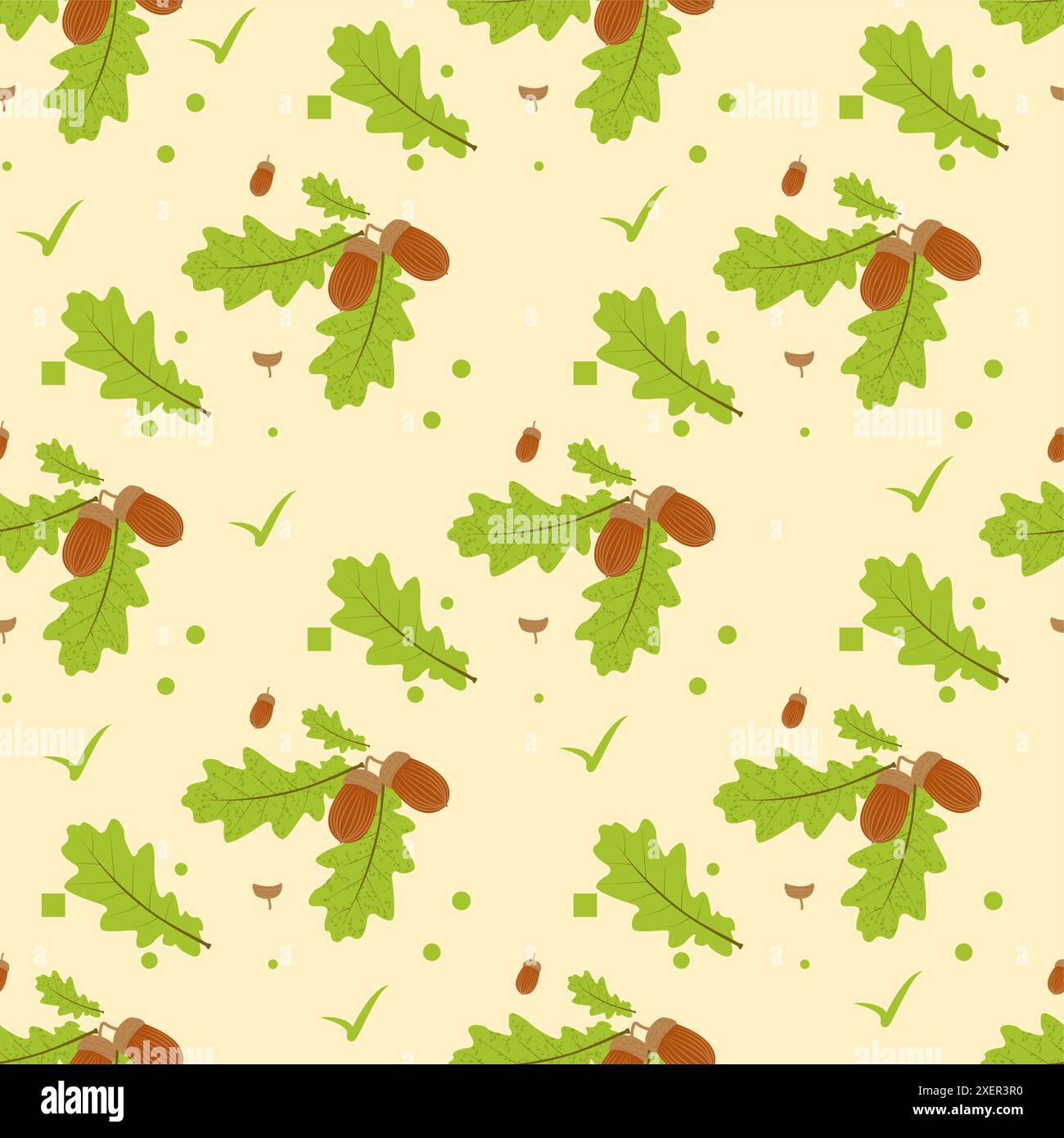 Seamless pattern from oak tree branches with green leaves and acorns ...