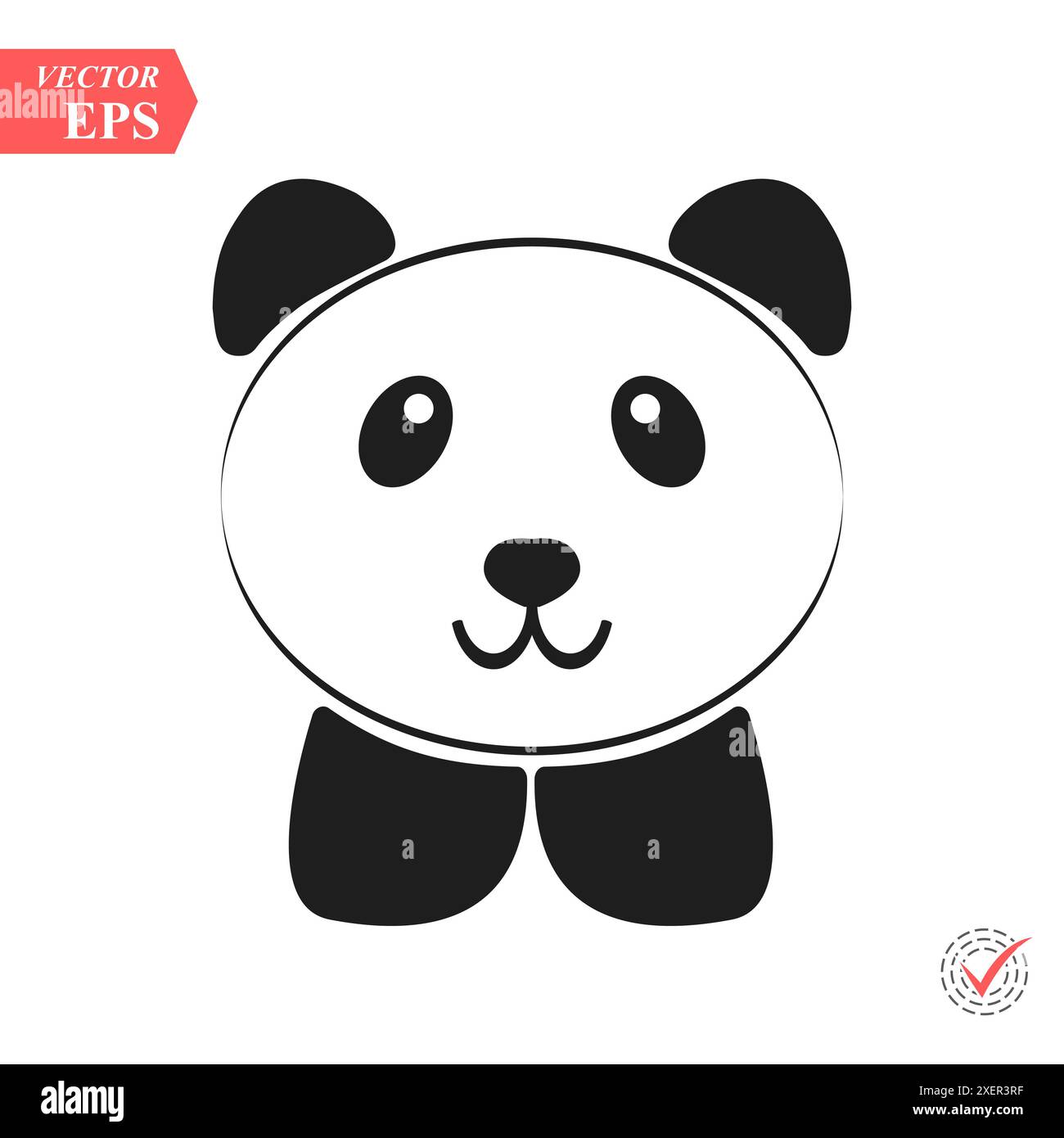 Face of smiling panda with fluffy ears. Print, logo, sketch. Vector ...