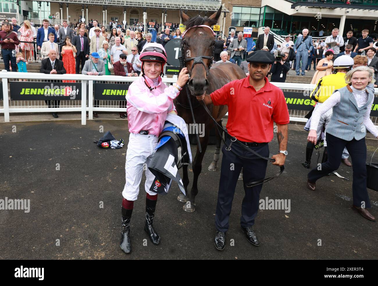 Cieren Fallon celebrates after winning the Jenningsbet 200 Shops ...