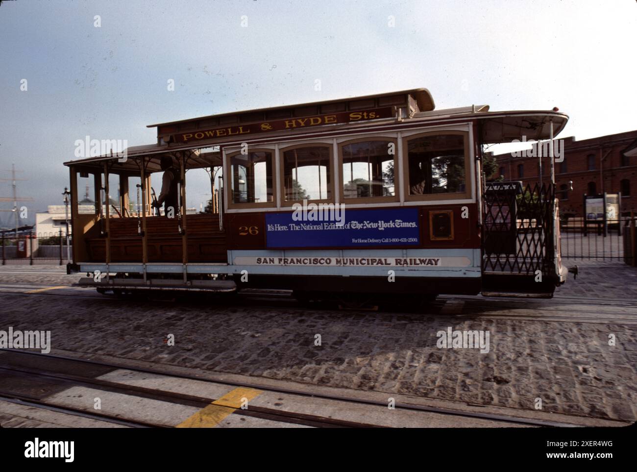 San Francisco CA., USA., Summer 1995. Riding San Francisco’s historical ...