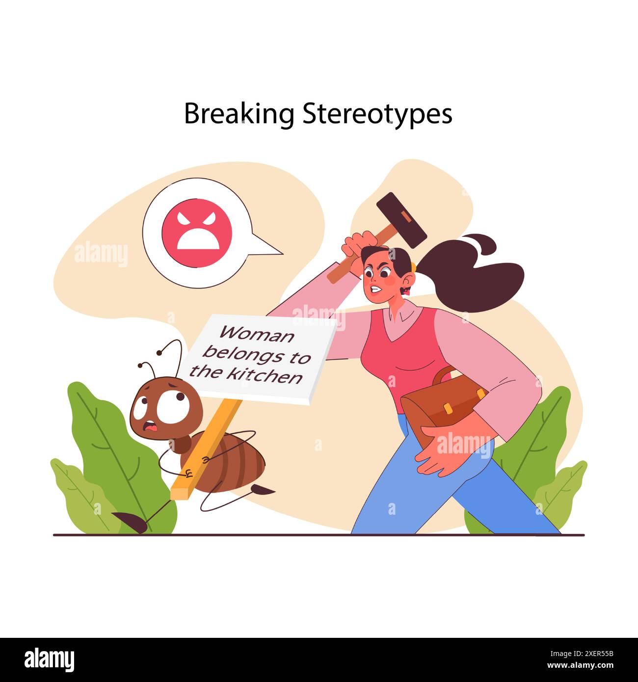 Women social imparity and gender inequality problem. Brave angry female ...