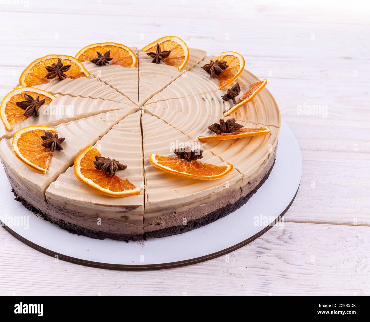 three chocolate cake slice isolated on white background Stock Photo - Alamy