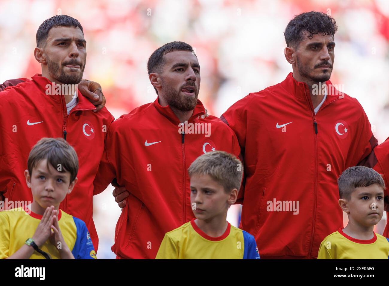 Kaan Ayhan, Orkun Kokcu, Samet Aykadin seen during UEFA Euro 2024 game ...