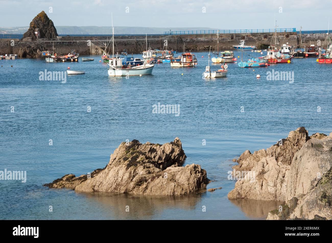 Mevagissey Harbour, Cornwall, UK. The village nestles in a small valley ...