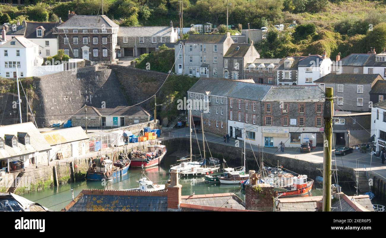 Mevagissey Harbour and Town, Cornwall, UK; The village nestles in a ...