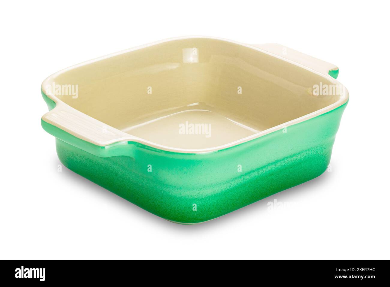 Single empty square shape brown ceramic tray with green outer surface ...