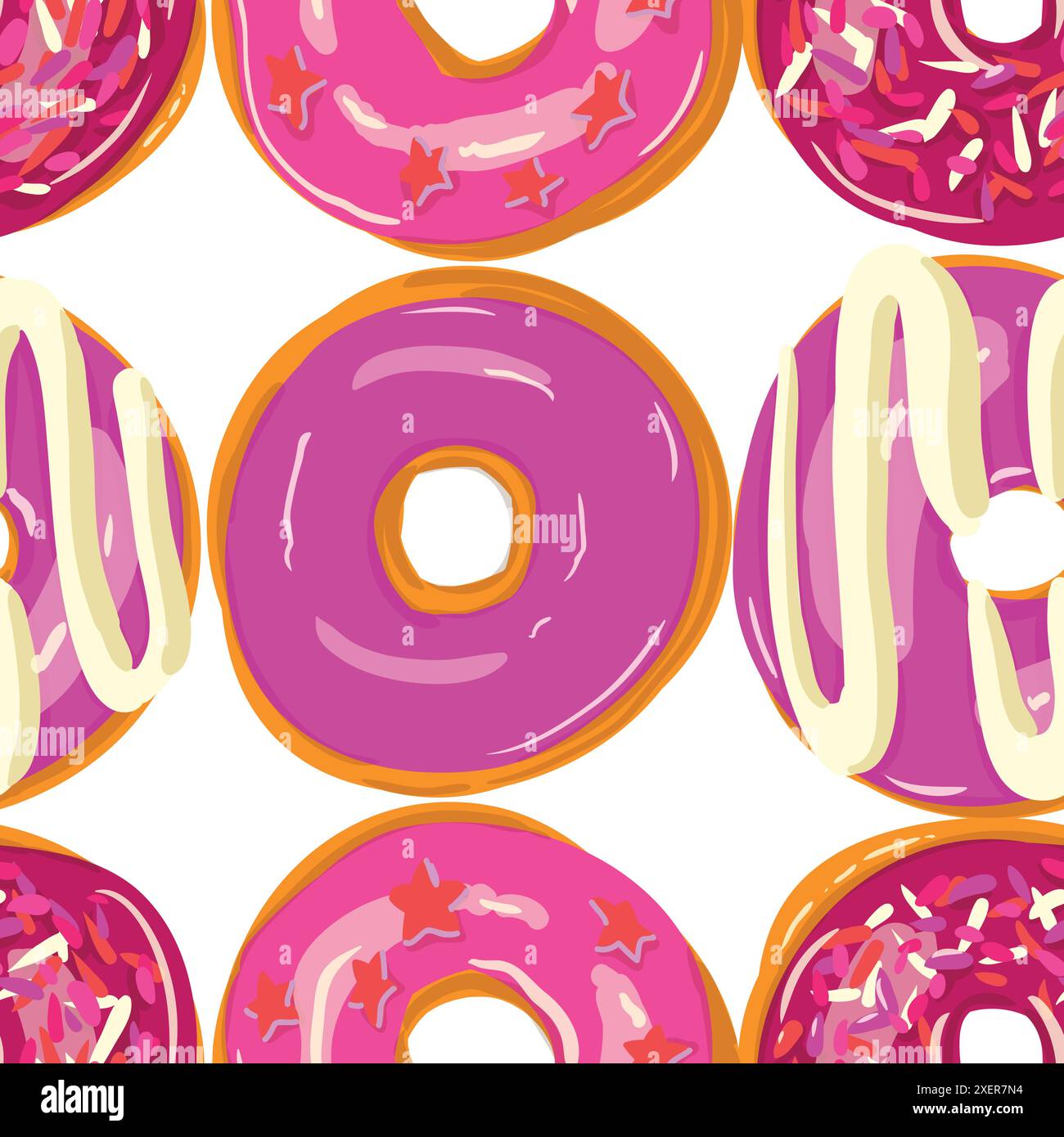 Seamless donut pattern on white background with various pink and ...