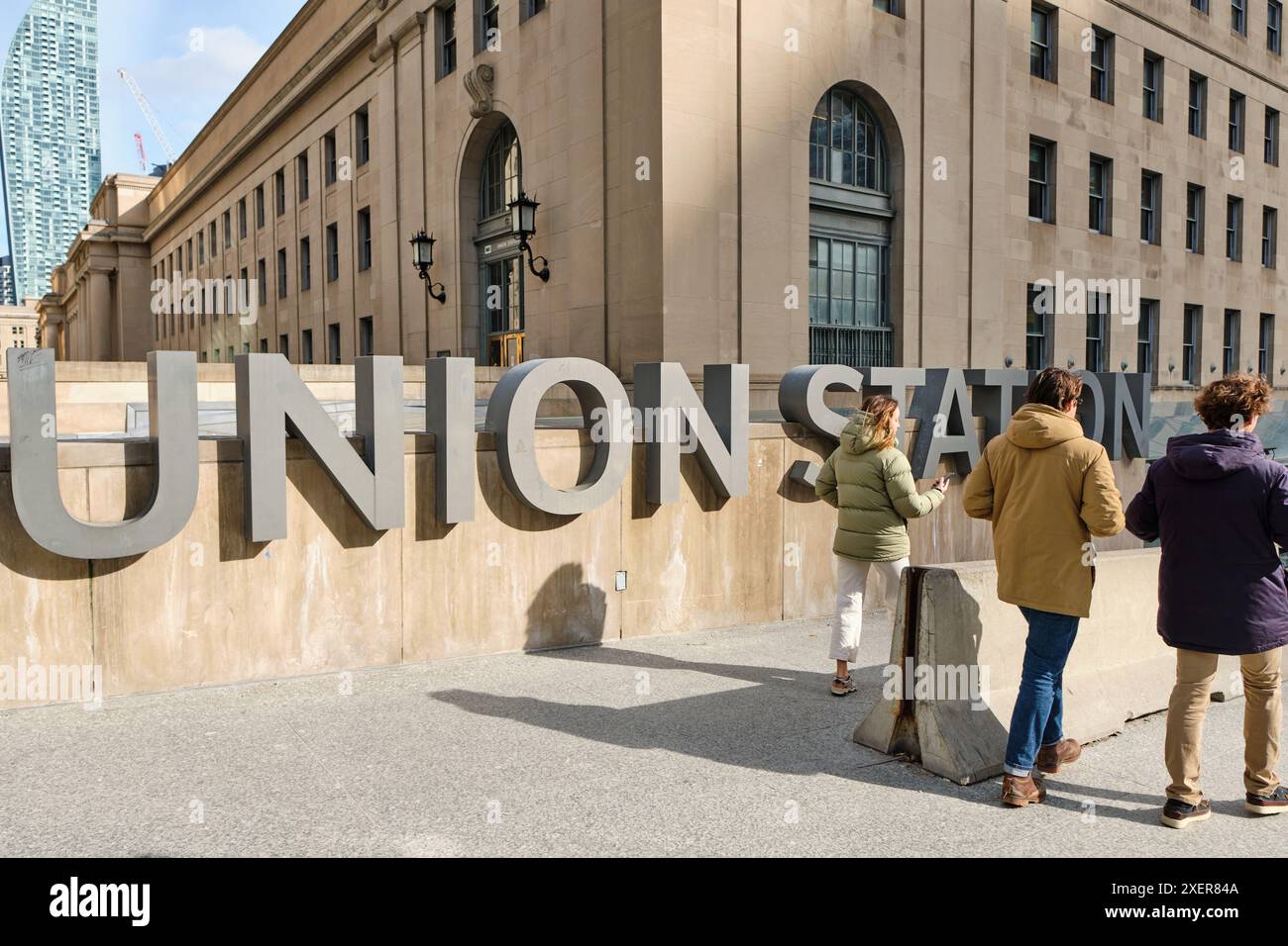 Union Station sign and building in downtown Toronto. This is the main ...