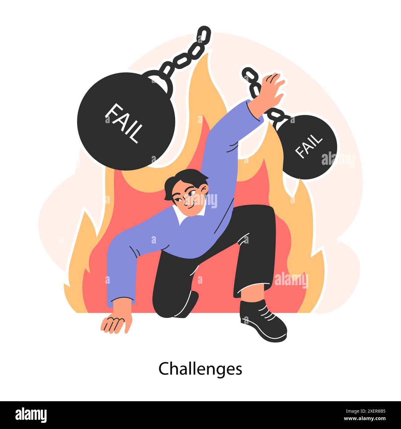 Challenge. Self-motivation and efficacy. Character overcoming obstacles and hurdles on way to ...