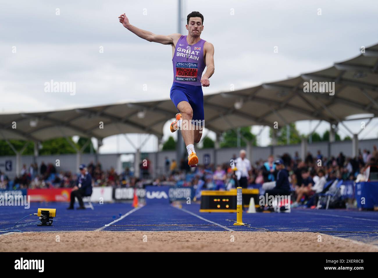 Jacob Fincham-Dukes in action in the Men's Long Jump heats during day ...