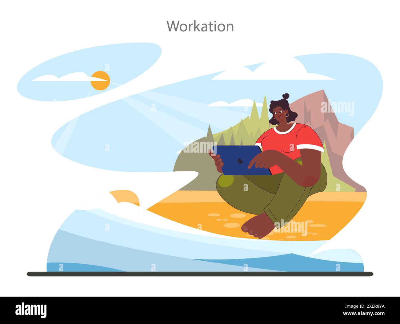 Workcation. Chatacter working away from the office. Digital nomad or ...