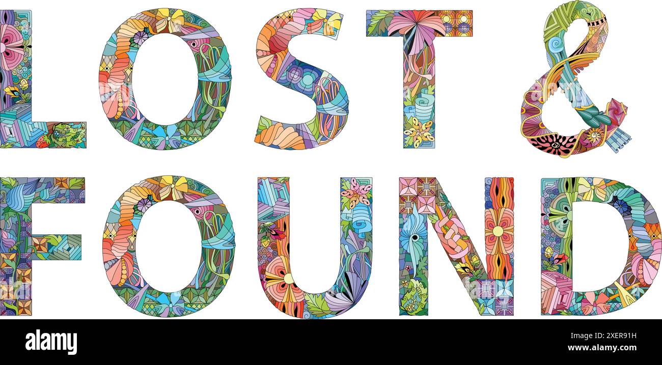 Hand-painted art design. Hand drawn illustration words LOST AND FOUND ...