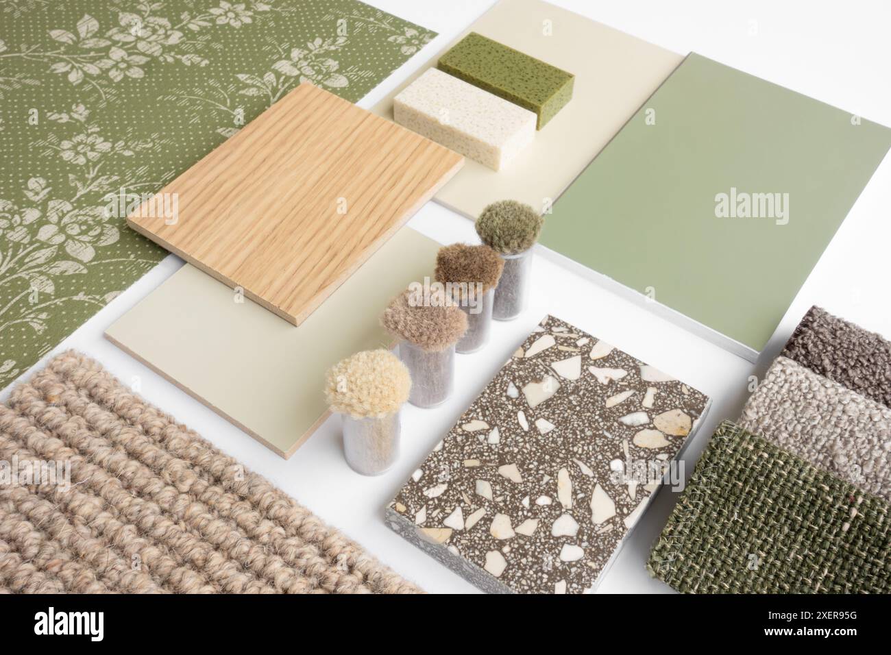 Earthy Green Interior Design Material Sample Board with Fabrics ...