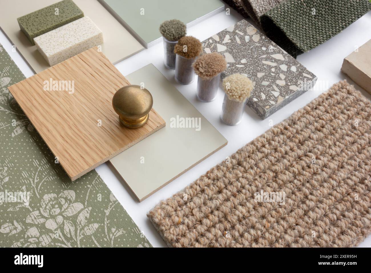 Earthy Green Interior Design Material Sample Board with Fabrics ...