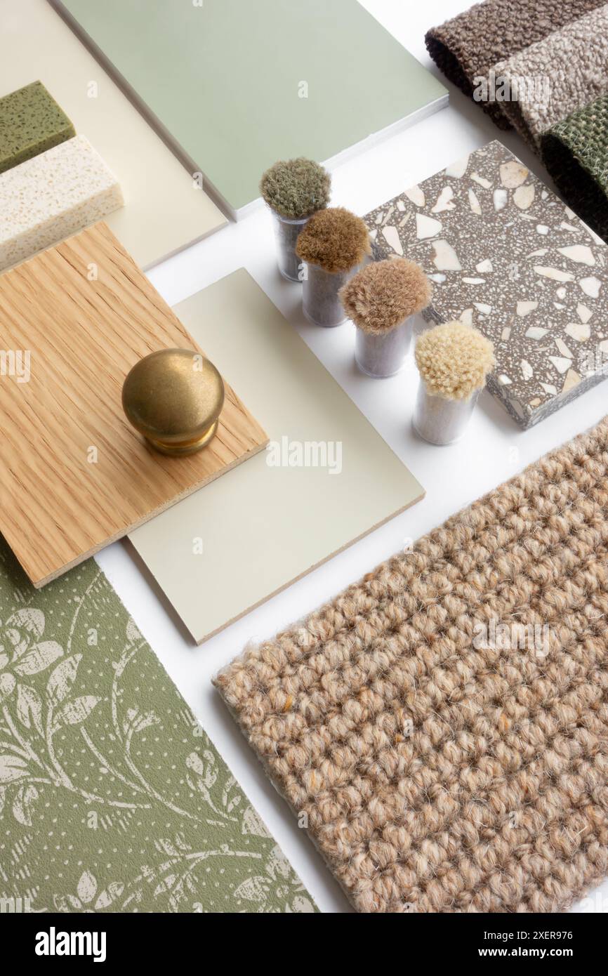 Earthy Green Interior Design Material Sample Board with Fabrics ...