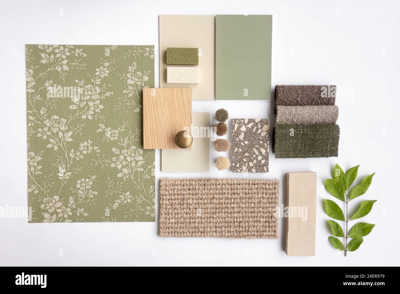 Earthy Green Interior Design Material Sample Board with Fabrics ...