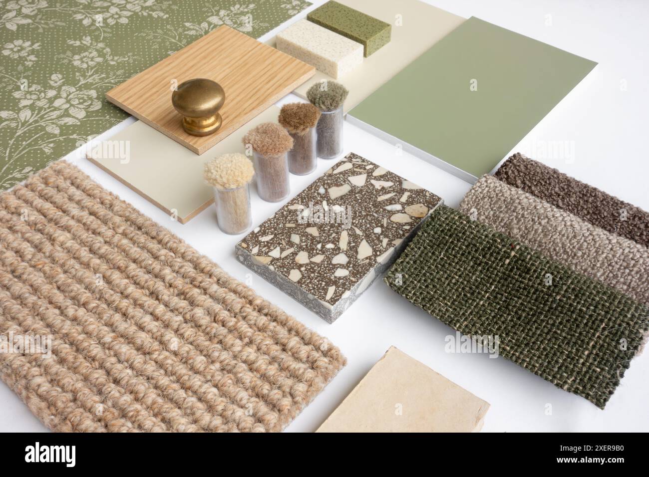 Earthy Green Interior Design Material Sample Board with Fabrics ...