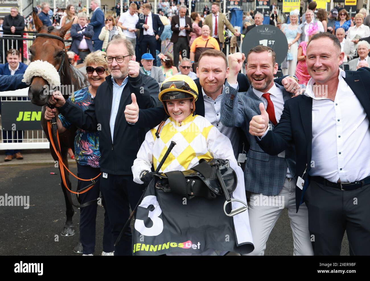 Hollie Doyle celebrates winning aboard Alphonse Le Grande during the ...