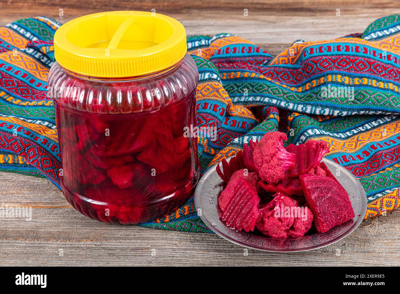 Pickled beet and cauliflower. Pickled cauliflower with beet to give the ...