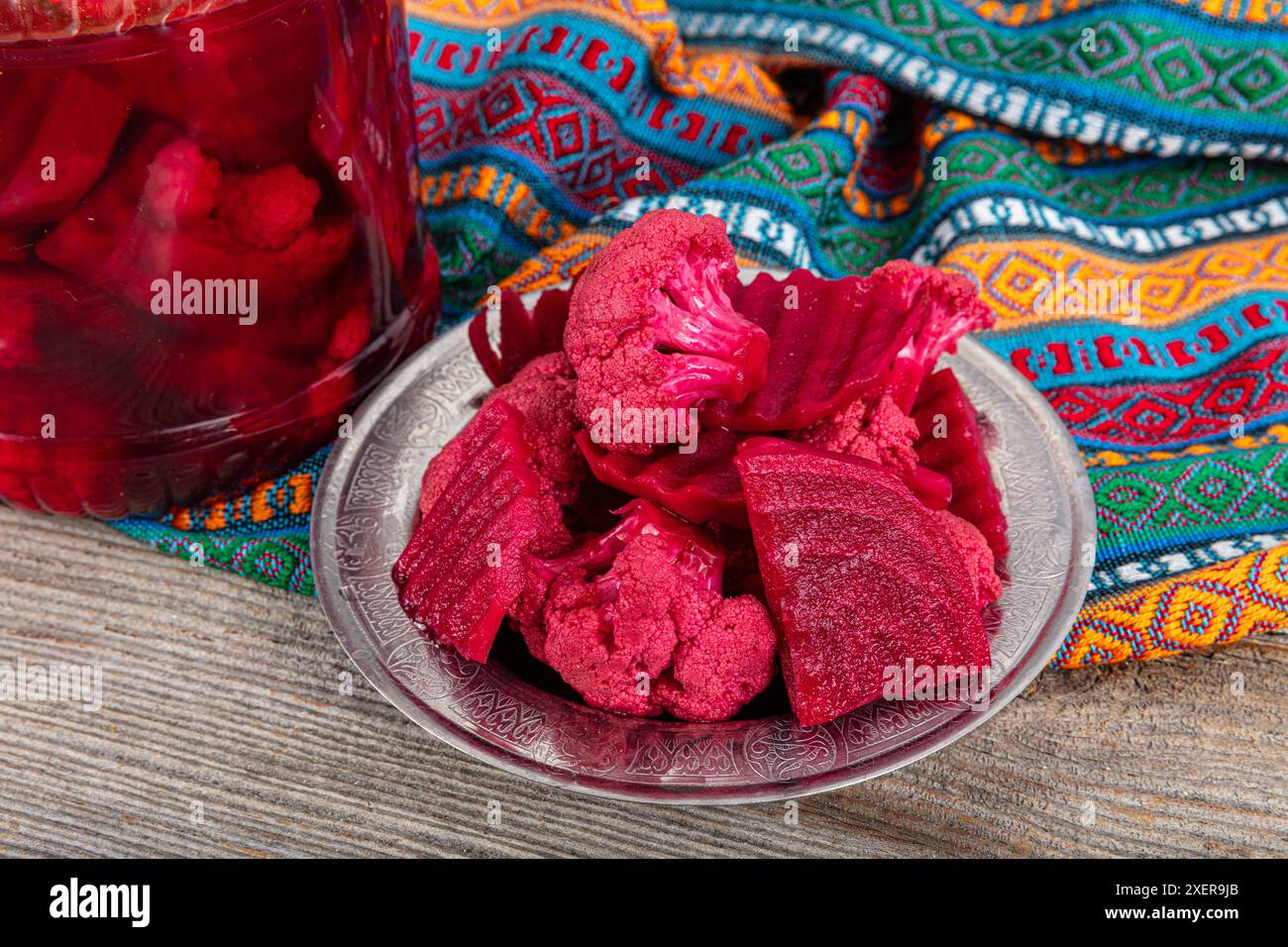 Pickled beet and cauliflower. Pickled cauliflower with beet to give the ...