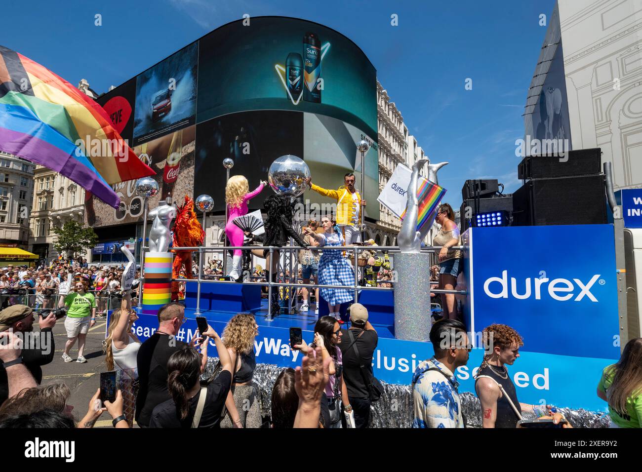 London, UK. 29 June 2024. A Durex sponsored float passes in front of ...