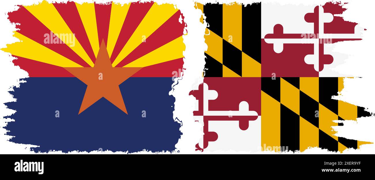 Maryland and Arizona states grunge brush flags connection, vector Stock ...