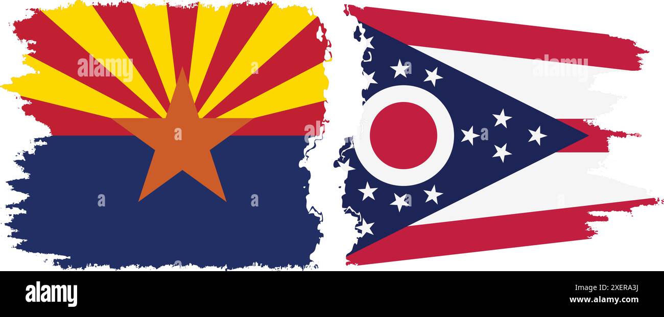 Ohio and Arizona states grunge brush flags connection, vector Stock ...