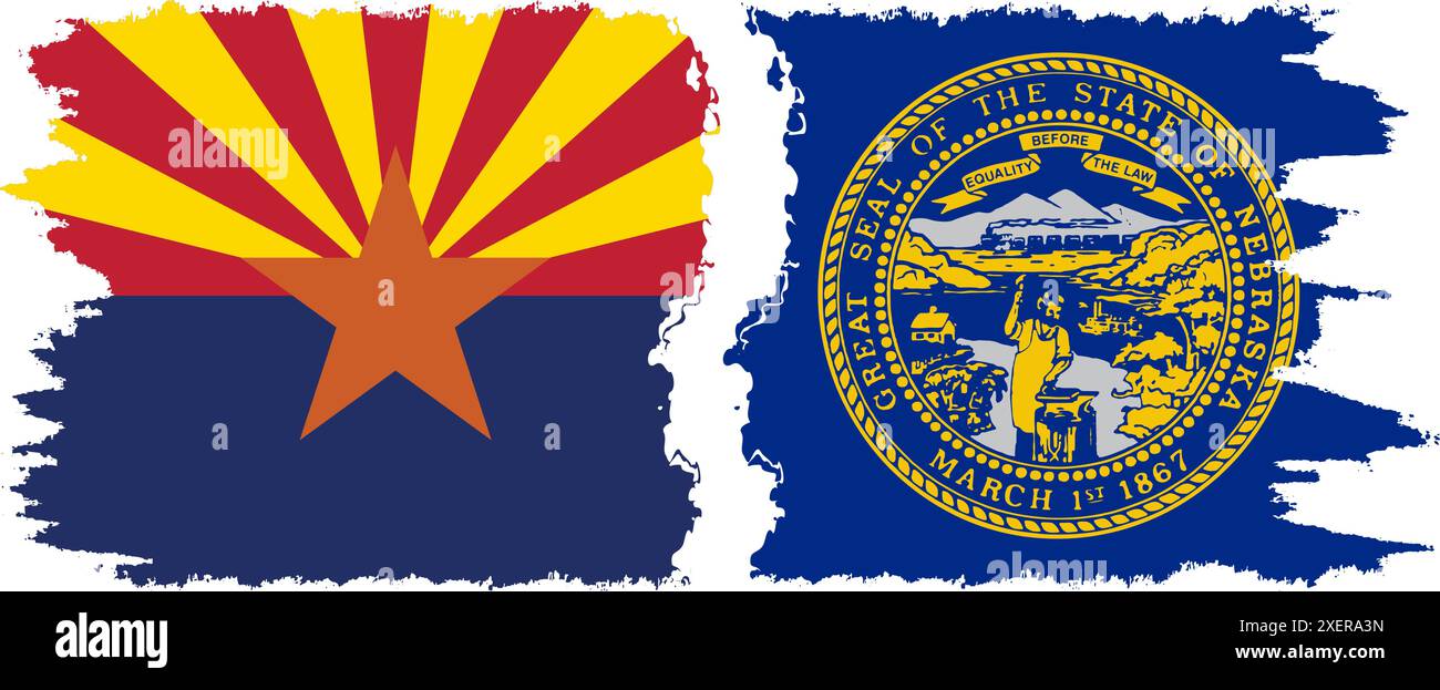 Nebraska and Arizona states grunge brush flags connection, vector Stock ...