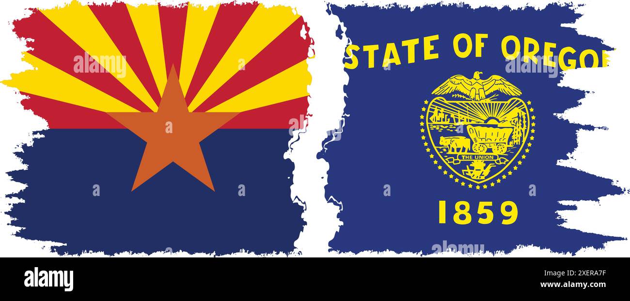 Oregon and Arizona states grunge brush flags connection, vector Stock ...