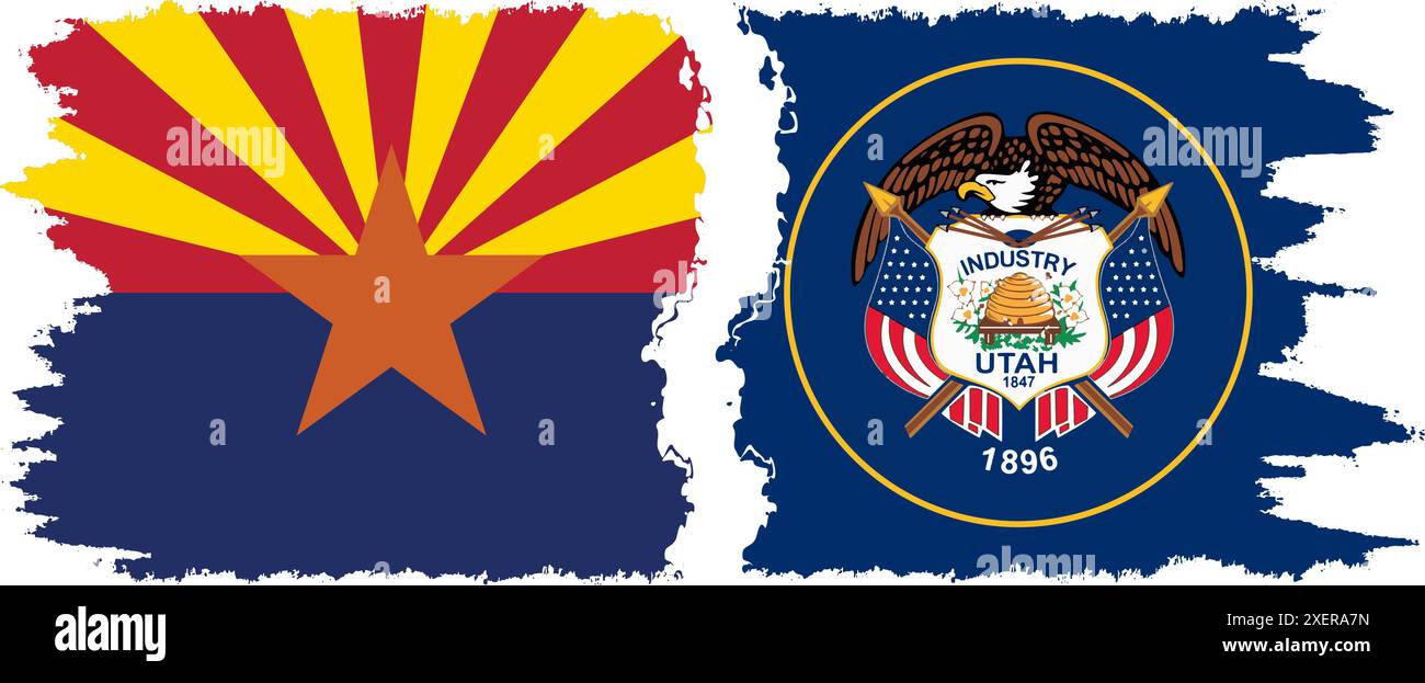 Utah and Arizona states grunge brush flags connection, vector Stock ...