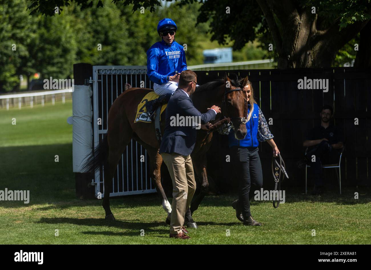 King of Conquest ridden by jockey William Buick after winning the JCB ...