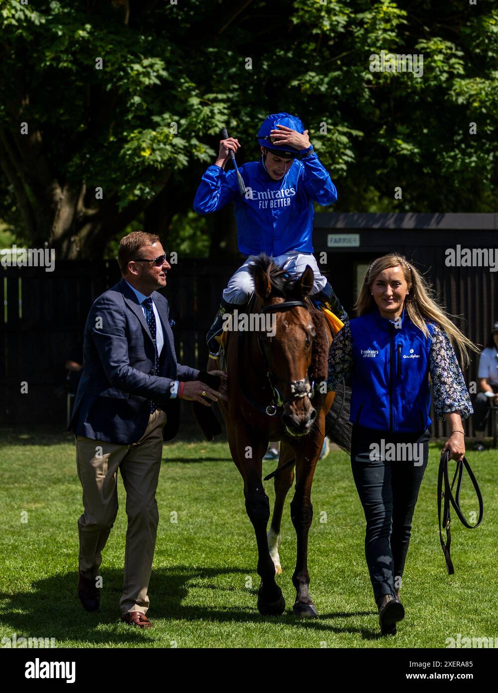King of Conquest ridden by jockey William Buick after winning the JCB ...
