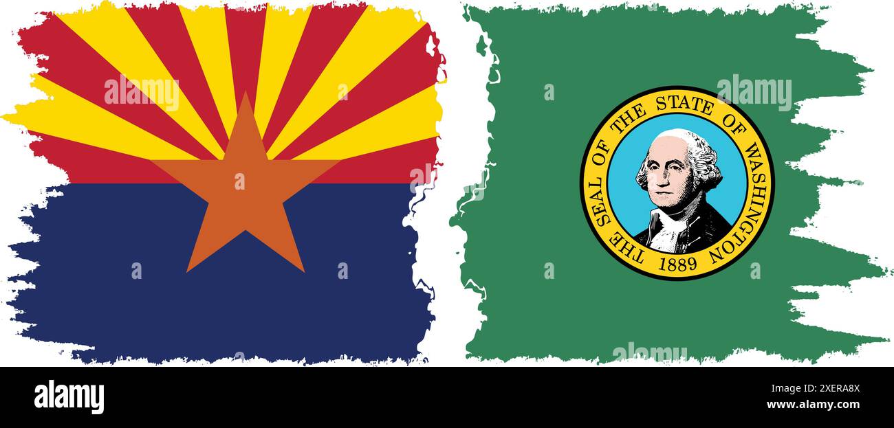 Washington and Arizona states grunge brush flags connection, vector ...